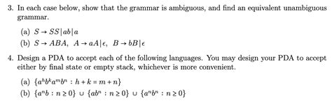 solved 3 in each case below show that the grammar is