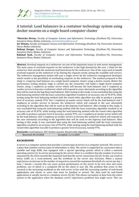 Pdf A Tutorial Load Balancers In A Container Technology System Using Docker Swarms On A