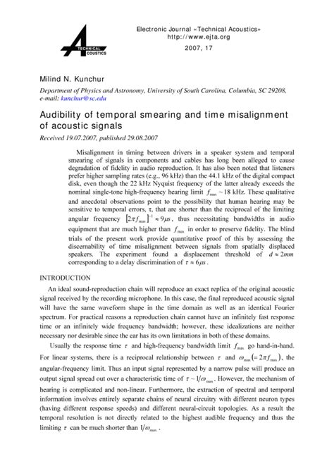 Audibility Of Temporal Smearing And Time Misalignment Of Acoustic