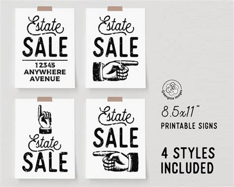 85x11 Estate Sale Signs Printable 4 Pack Of Signs Etsy
