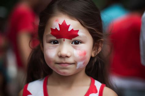 Premium Ai Image A Girl With A Canadian Flag Face Paint