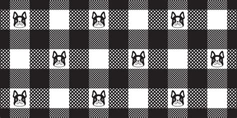 개 원활한 패턴 프랑스 불독 발 체크 타탄 격자 무늬 벡터 발자국 만화 반복 벽지 타일 배경 스카프 고립 된 일러스트 낙서 디자인 발톱 달린 발에 대한 스톡 벡터 아트 및