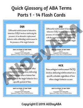 Quick Glossary Of ABA Terms Parts Through BCBA Exam Prep Flash Cards