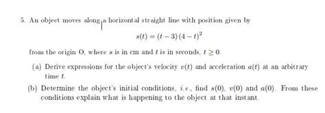Solved An Object Moves Along A Horizontal Straight Line Chegg