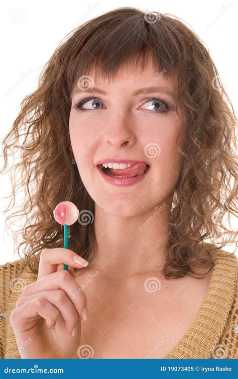 Woman Licking Sweet Sugar Candy Stock Image Image Of Lick Beauty 19073405