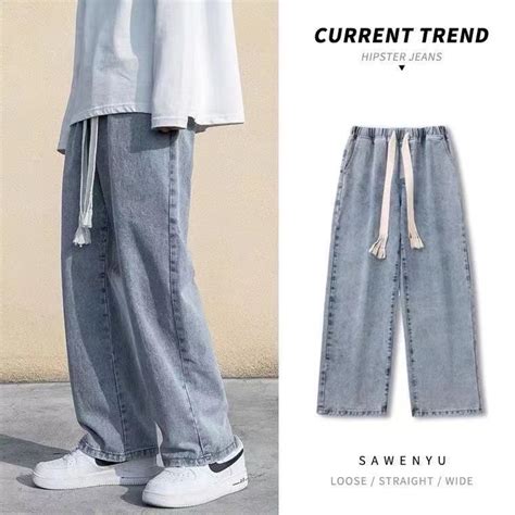 【s 3xl】กางเกงยีนขายาวลําลอง ทรงหลวม ใส่สบาย ทนทาน สไตล์ฮ่องกง แฟชั่นสําหรับผู้ชาย Shopee Thailand