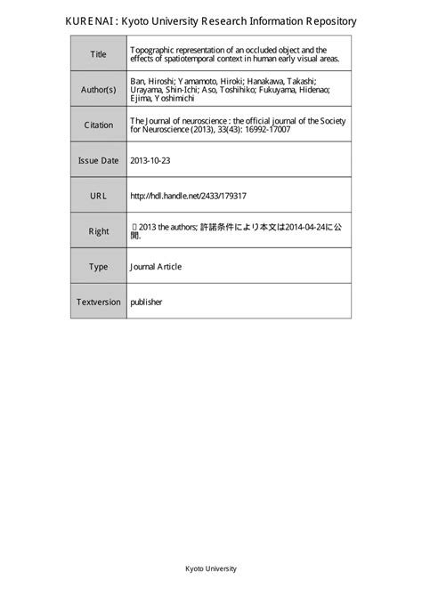 Pdf Topographic Representation Of An Occluded Object And The Effects