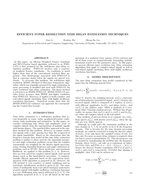 pdf efficient super resolution time delay estimation techniques