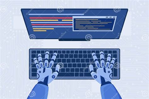Code Automation Development Programming Using Ai Top View Of Coding Robot Hands Stock Vector