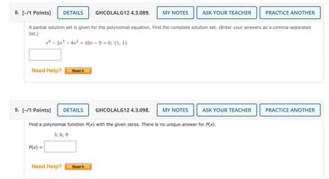 A Partial Solution Set Is Given For The Polynomial