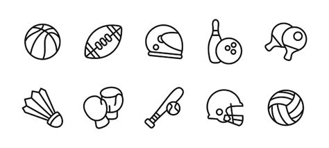 스포츠 아이콘 세트입니다 피트니스 및 게임 벡터 일러스트 모음 농구 축구 야구 방망이 권투 장갑 및 테니스 라켓을 포함한 다양한 운동 장비 기호 Championship에