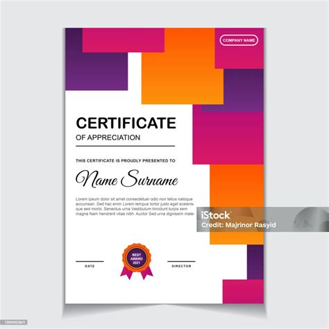 기하학적 모양 배지 및 최신 선 패턴의 요소가있는 업적 테두리 디자인 템플릿 인증서 벡터 그래픽 인쇄 레이아웃 감탄에 대한 스톡 벡터 아트 및 기타 이미지 Istock