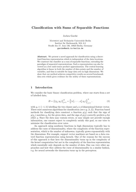 Pdf Classification With Sums Of Separable Functions