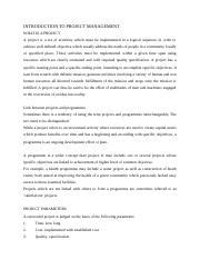 DPM Project Planning Design Implementation Docx INTRODUCTION TO PROJECT MANAGEMENT WHAT IS A