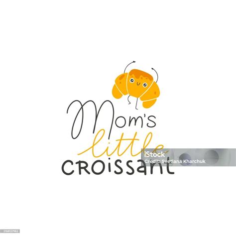 크로와상 귀여운 미소 글자가 있는 엽서입니다 엄마 작은 크로와상 손으로 그린 만화 낙서 Kawaii 패스트 푸드 캐릭터 유치한 일러스트 단순하고 순진한 스타일 벡터 분리