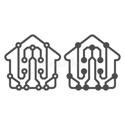 Home House With Connections Line And Solid Icon Neural Network Concept Vector Graphics Stock