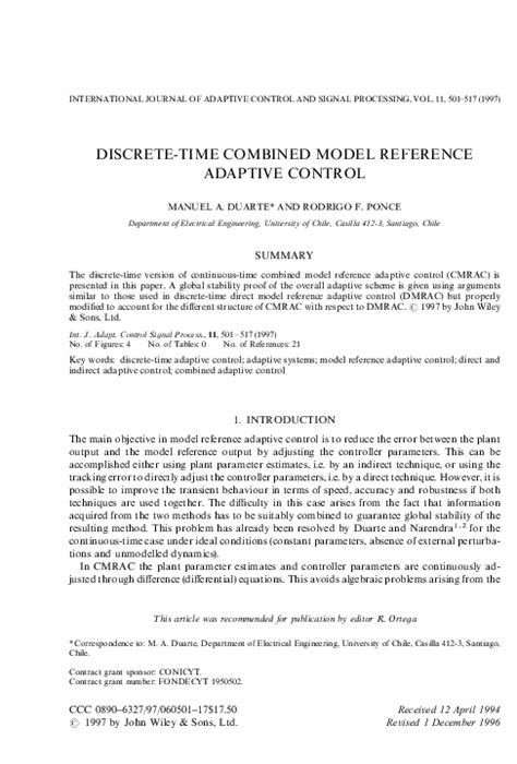 Pdf Discrete Time Combined Model Reference Adaptive Control