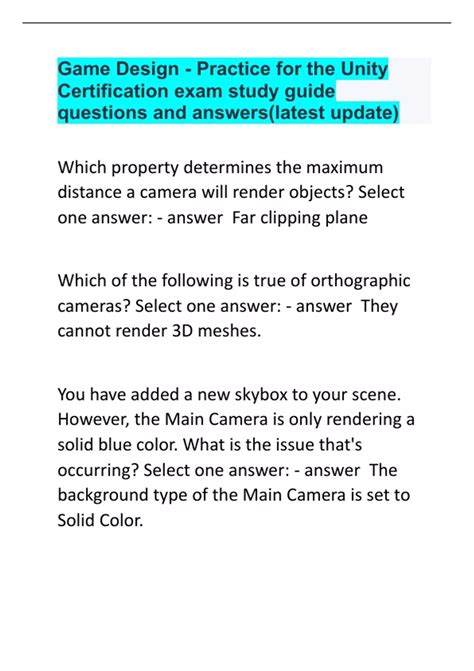 Game Design Practice For The Unity Certification Exam Study Guide