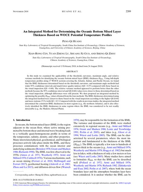Pdf An Integrated Method For Determining The Oceanic Bottom Mixed