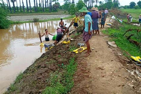 မိုးသည်းထန်စွာရွာသွန်းမှုကြောင့် မလှိုင်မြို့နယ်၊ မြို့ကုန်းဆည် ရေဝင်မြောင်း လက်တံကျိုးပြတ