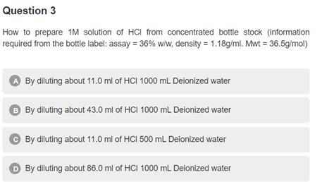 solved how to prepare 1m solution of hcl from concentrated