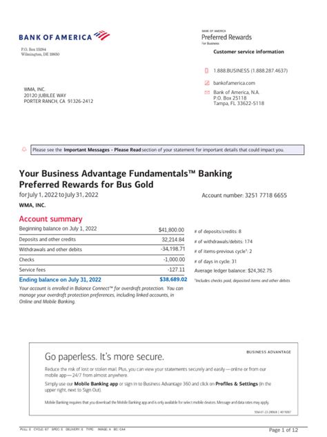 Bank Of America Statement Pdf Overdraft Deposit Account