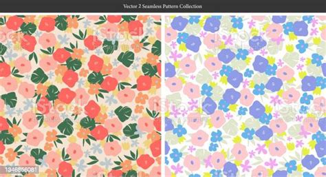 벡터 귀여운 복고풍 색상 현대 작은 꽃 일러스트 매끄러운 반복 디티 패턴 2 색 방법 컬렉션 번들 패션 섬유 디지털 아트 0명에