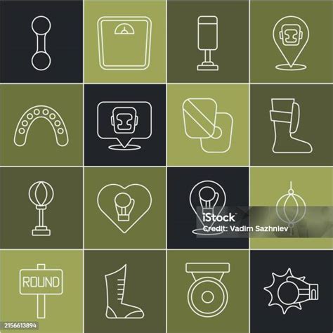 권투 글러브 샌드백 스포츠 신발 권투 헬멧 마우스 가드 권투 선수 아령 및 훈련 발 아이콘을 펀치하십시오 벡터 가죽에 대한 스톡 벡터 아트 및 기타 이미지 Istock