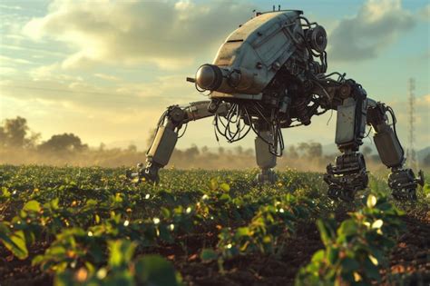 Premium Photo Robots Farming Robot Herbicide Sprayer Working In Agricultural Field Ai Generated