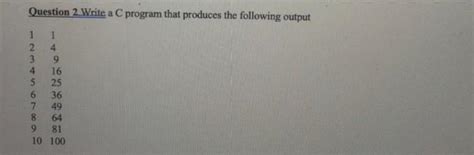 Solved Question 2 Write A C Program That Produces The