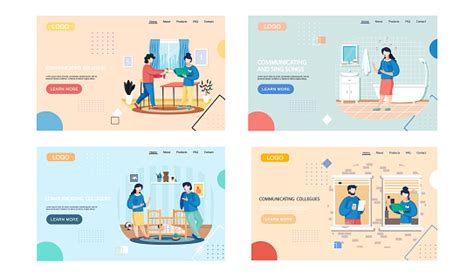 사람들이 의사 소통을하고 집에서 시간을 보내는 것에 대한 삽화 세트 재택 근무 웹 사이트 개념 가정 생활에 대한 스톡 벡터 아트 및 기타 이미지 Istock
