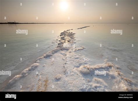 Salt Crystallization Caused By Water Evaporation Dead Sea Israel