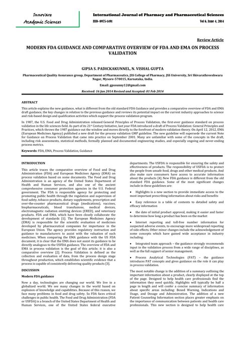 Pdf Modern Fda Guidance And Comparative Overview Of Fda And Ema On