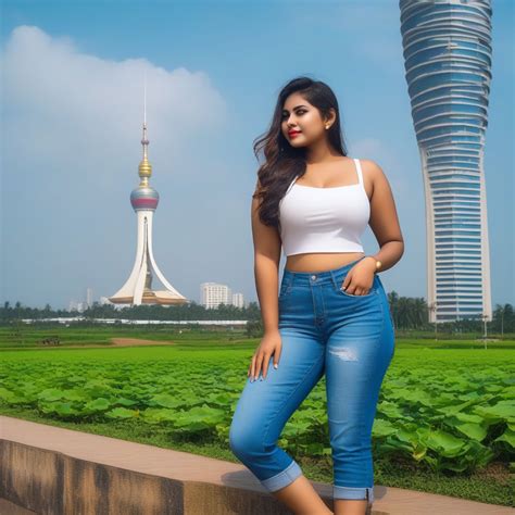Casual Clothes Denim Girl Near Lotus Tower In Sri Lanka Mak By