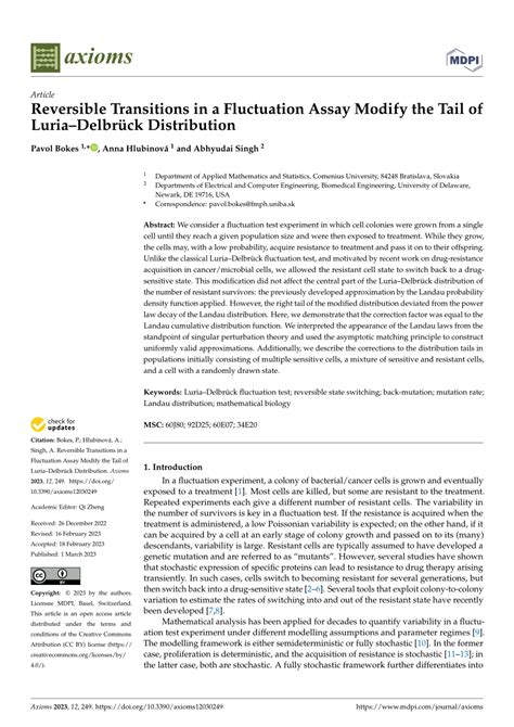 Pdf Reversible Transitions In A Fluctuation Assay Modify The Tail Of
