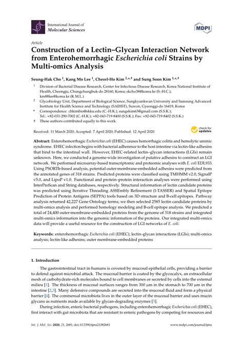 Pdf Construction Of A Lectin Glycan Interaction Network From Enterohemorrhagic Escherichia