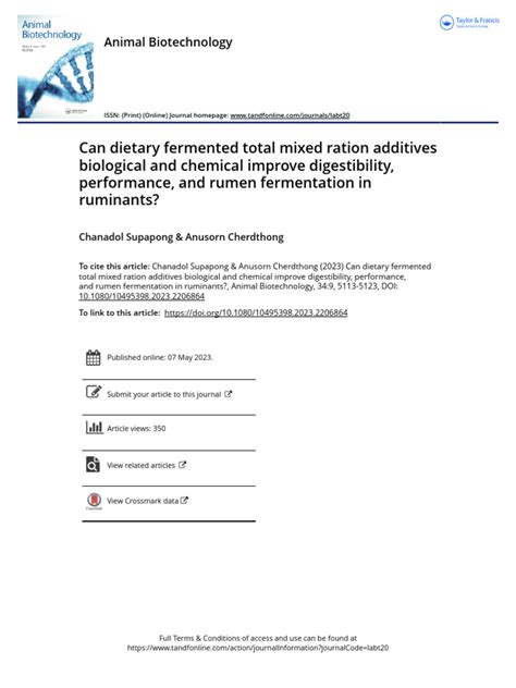 Can Dietary Fermented Total Mixed Ration Additives Biological And