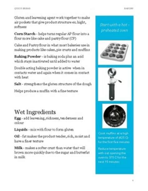 Quick Bread Muffin Handout Explaining Ingredients Tpt