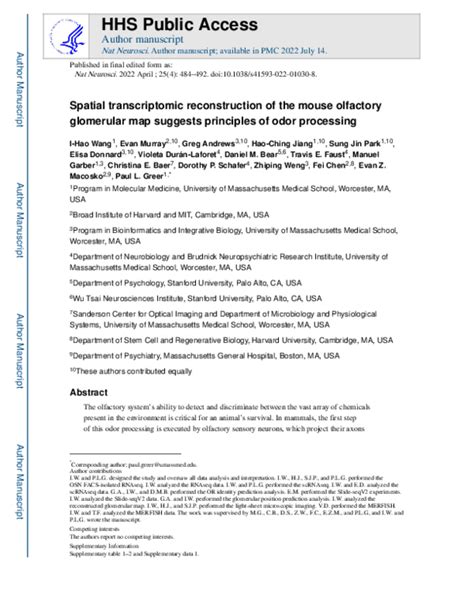 Pdf Spatial Transcriptomic Reconstruction Of The Mouse Olfactory Glomerular Map Suggests