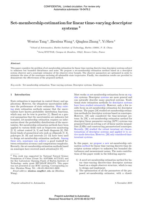 Pdf Set Membership Estimation For Linear Time Varying Descriptor Systems