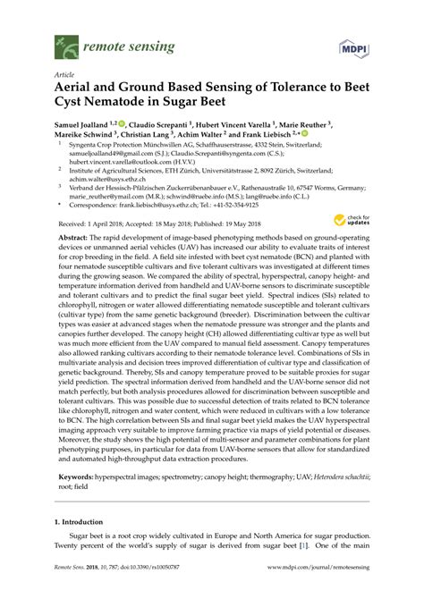 Pdf Aerial And Ground Based Sensing Of Tolerance To Beet Cyst