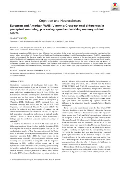 Pdf European And American Wais Iv Norms Cross‐national Differences