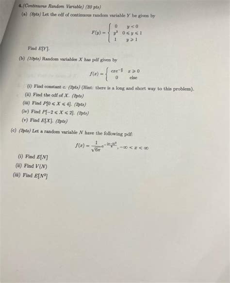Solved 4continuous Random Variable 20 Pts A Opts