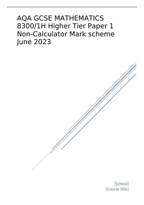 Aqa Gcse Mathematics Higher Tier Paper 1 Question Paper And Mark Scheme June 2023 Stuvia Us