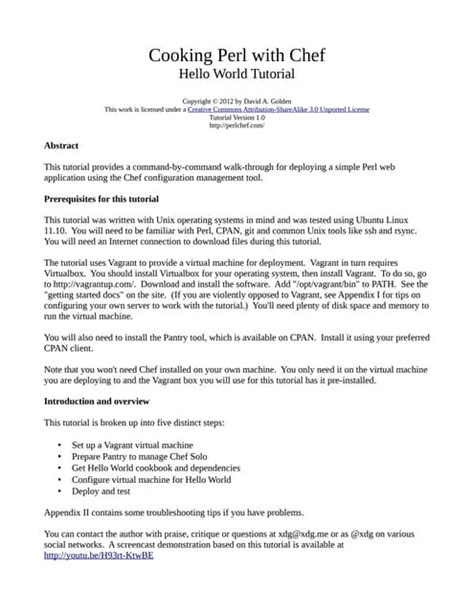 Cooking Perl With Chef Hello World Tutorial Pdf