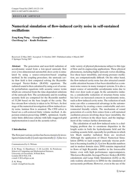 Pdf Numerical Simulation Of Flow Induced Cavity Noise In Self Sustained Oscillations