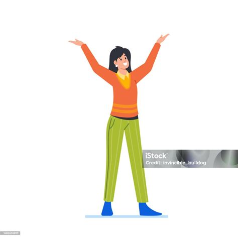 행복 자유 움직임 및 동기 부여 개념 젊은 행복한 여자 기뻐하는 여자 캐릭터 개념에 대한 스톡 벡터 아트 및 기타 이미지 개념 관대함 동기 부여 Istock