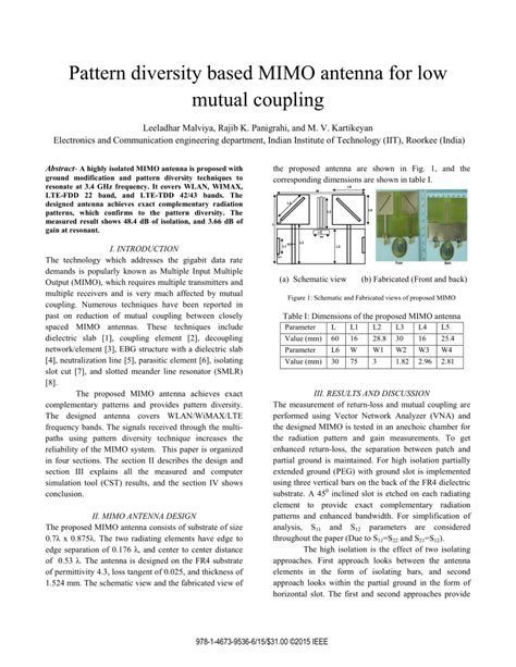 PDF Pattern Diversity Based MIMO Antenna For Low Mutual Coupling
