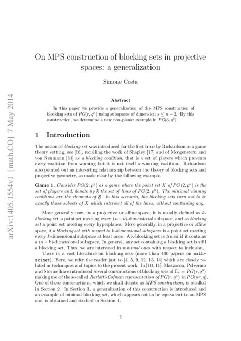 Pdf On Mps Construction Of Blocking Sets In Projective Spaces A