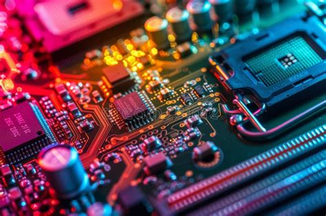 Colorful Printed Circuit Board Showcasing Intricate Electronic Components In A Laboratory